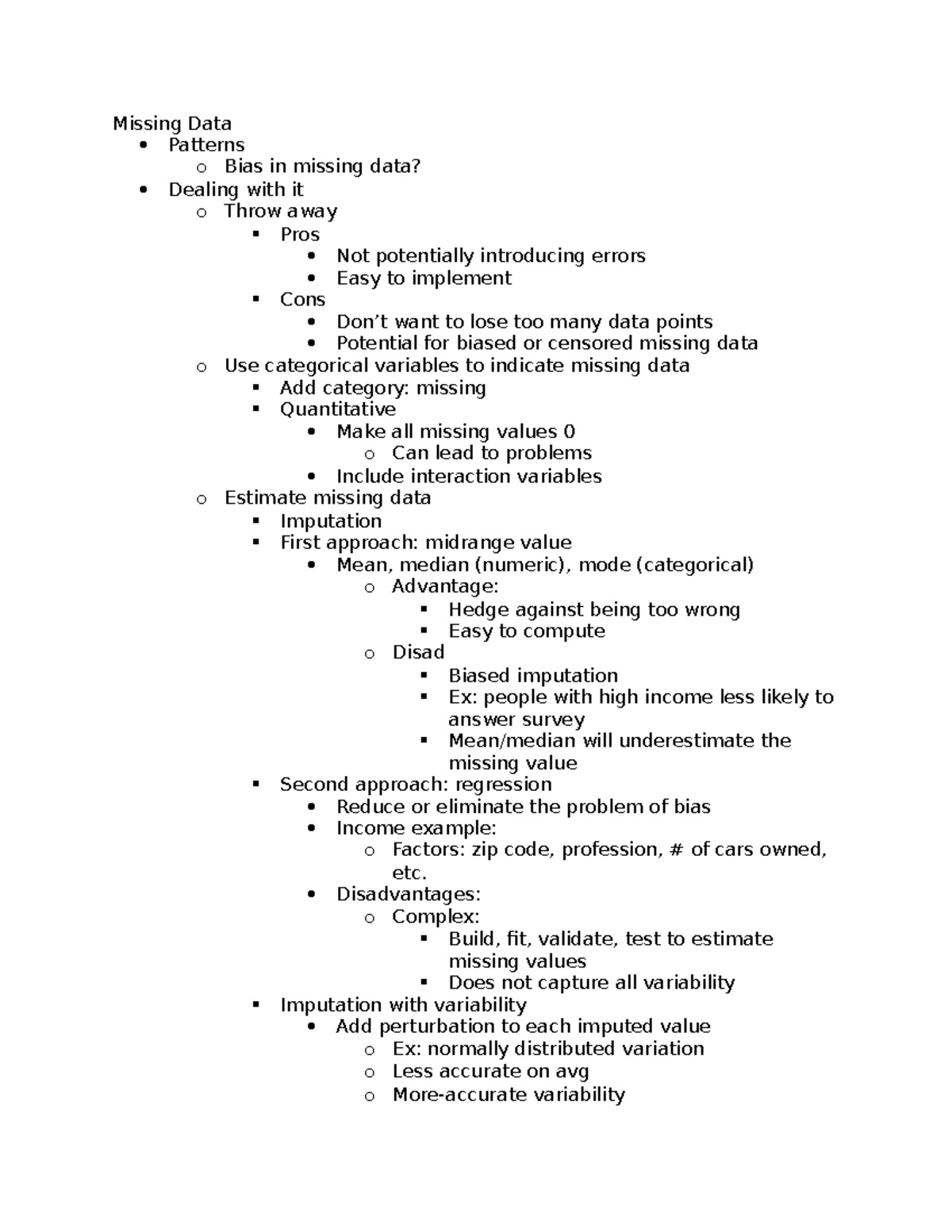 Imputation Techniques and Bias in Missing Data - CS Lecture - Studocu