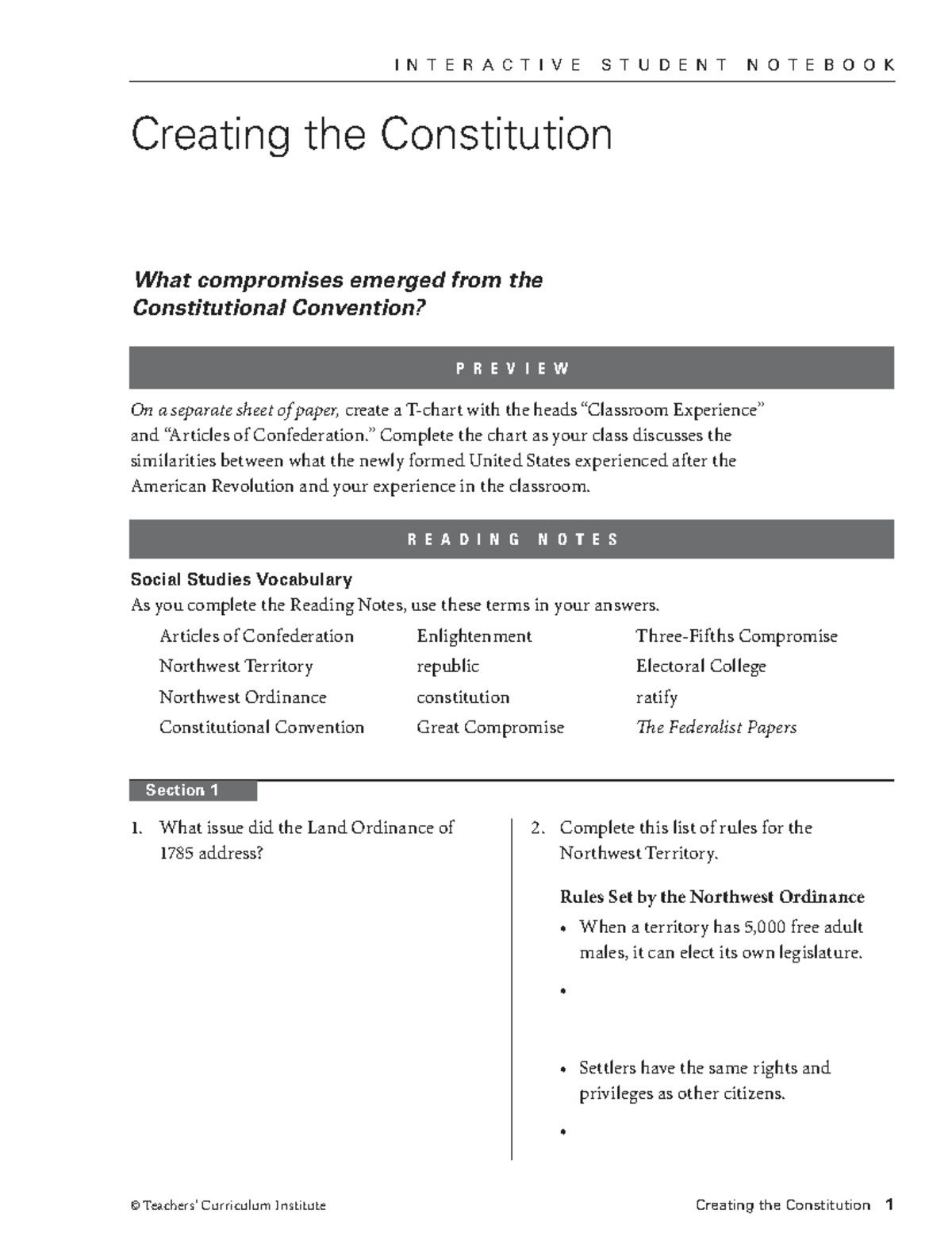 Creating the Constitution: Compromises from the Constitutional ...