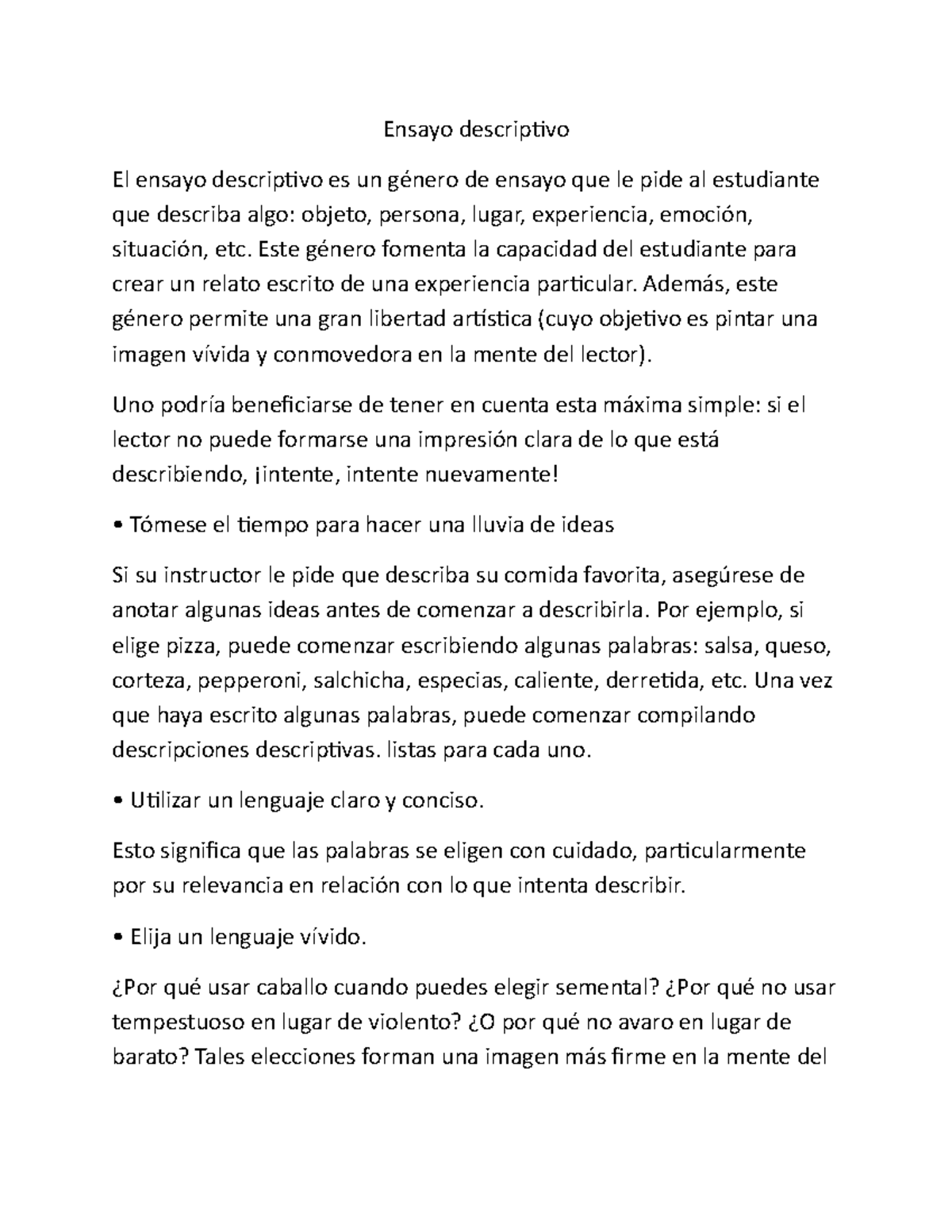 Formato De Ensayo Descriptivo Ensayo Descriptivo: Qué Es,
