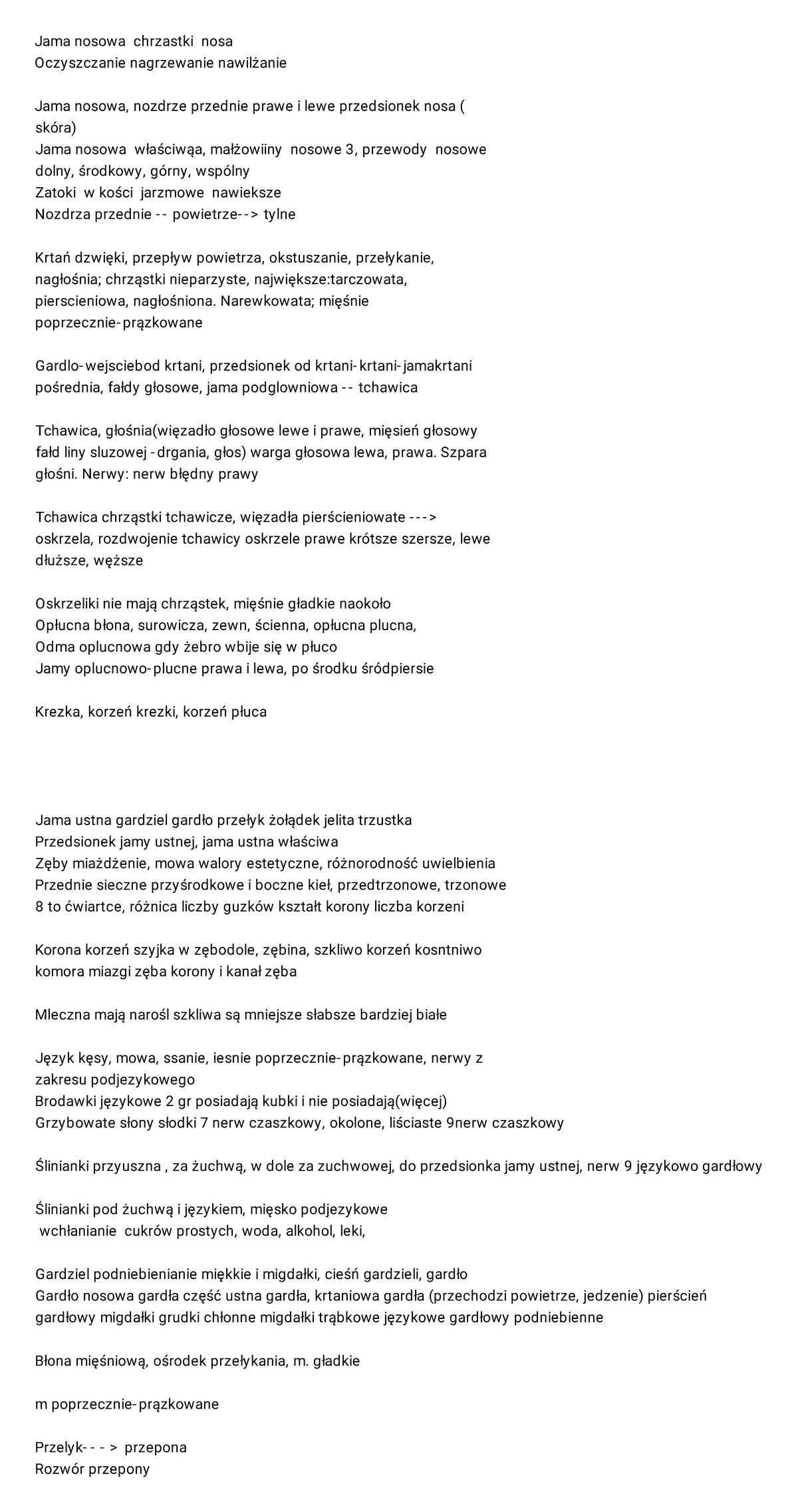 Anatomia - Notatki - Jama nosowa chrzastki nosa Oczyszczanie ...