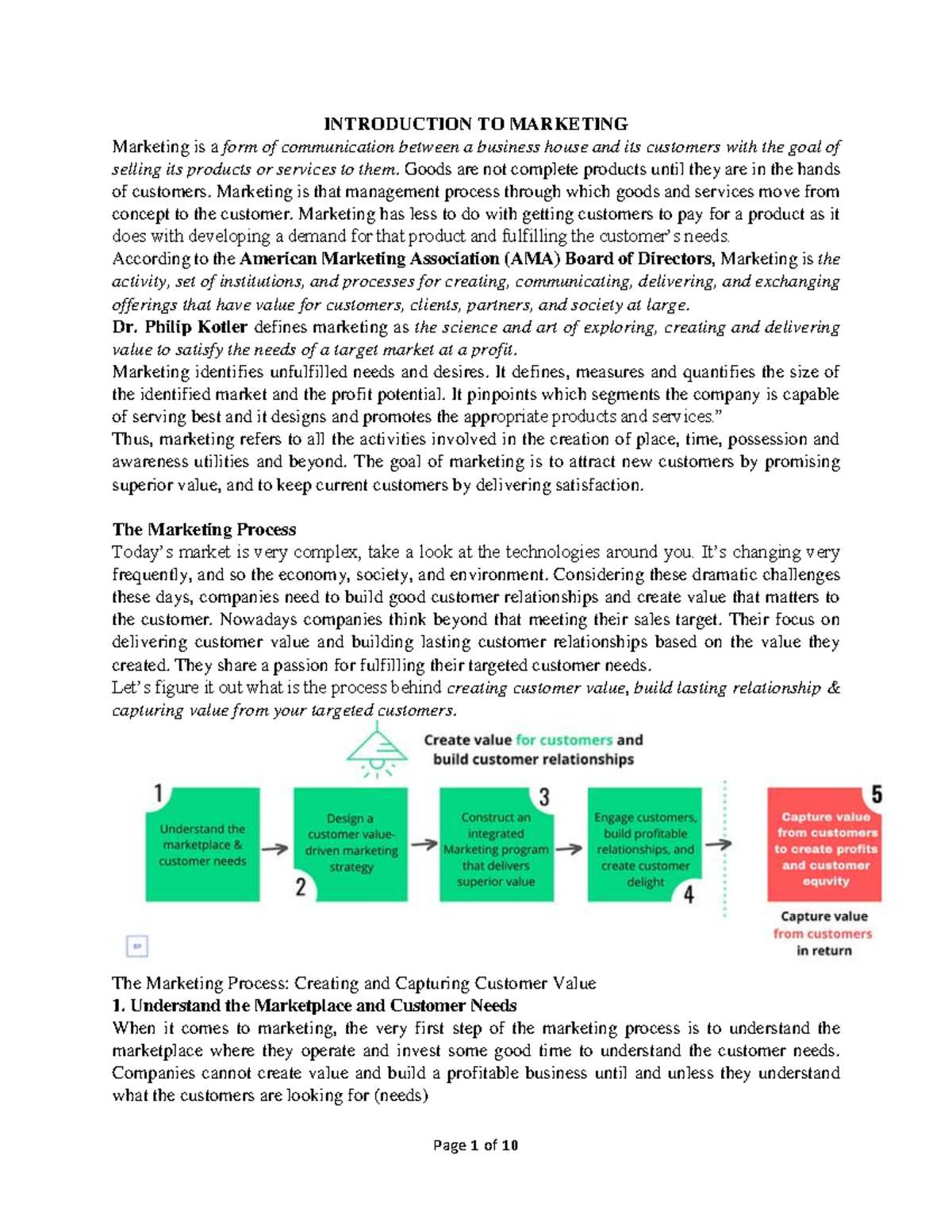 Introduction TO Marketing - INTRODUCTION TO MARKETING Marketing is a ...