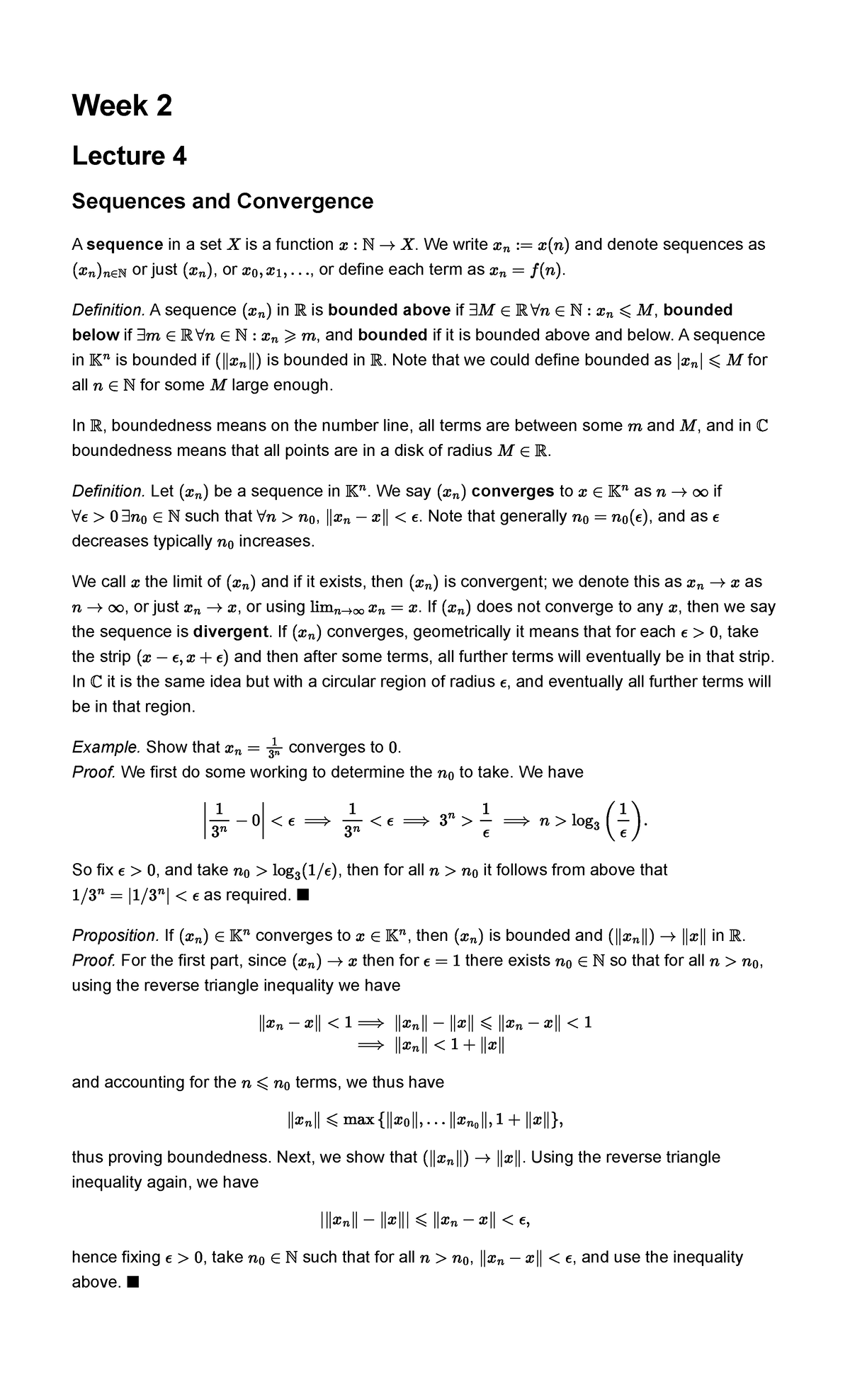 Week 2 Lecture Notes: Sequences and Convergence Concepts - Studocu
