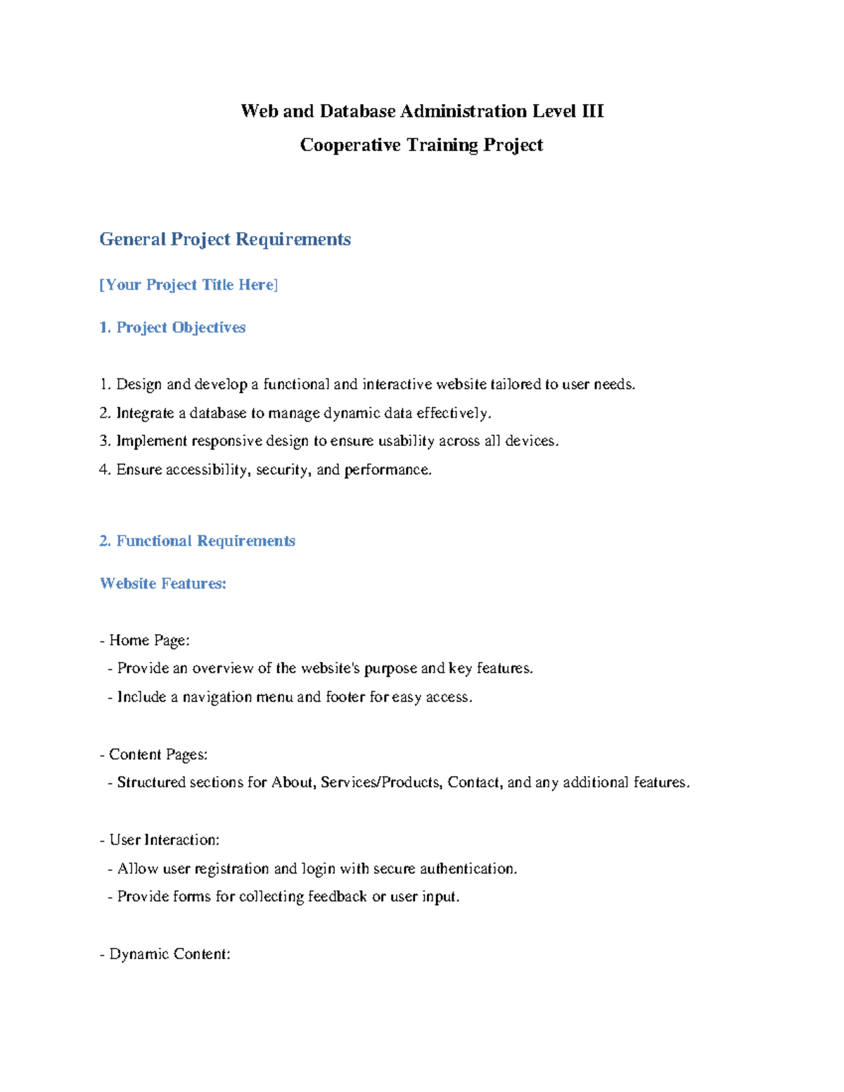 Web and Database Administration Coop Project Level III Requirements - Studocu