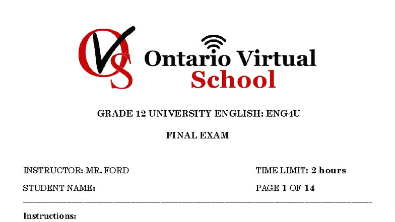 Ford ENG4U Final Exam 09 21 - Comprehensive Study Guide - Studocu