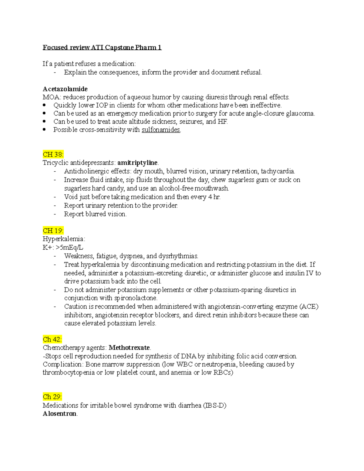 Focused Review: ATI Capstone Pharm 1 Exam Notes - Studocu