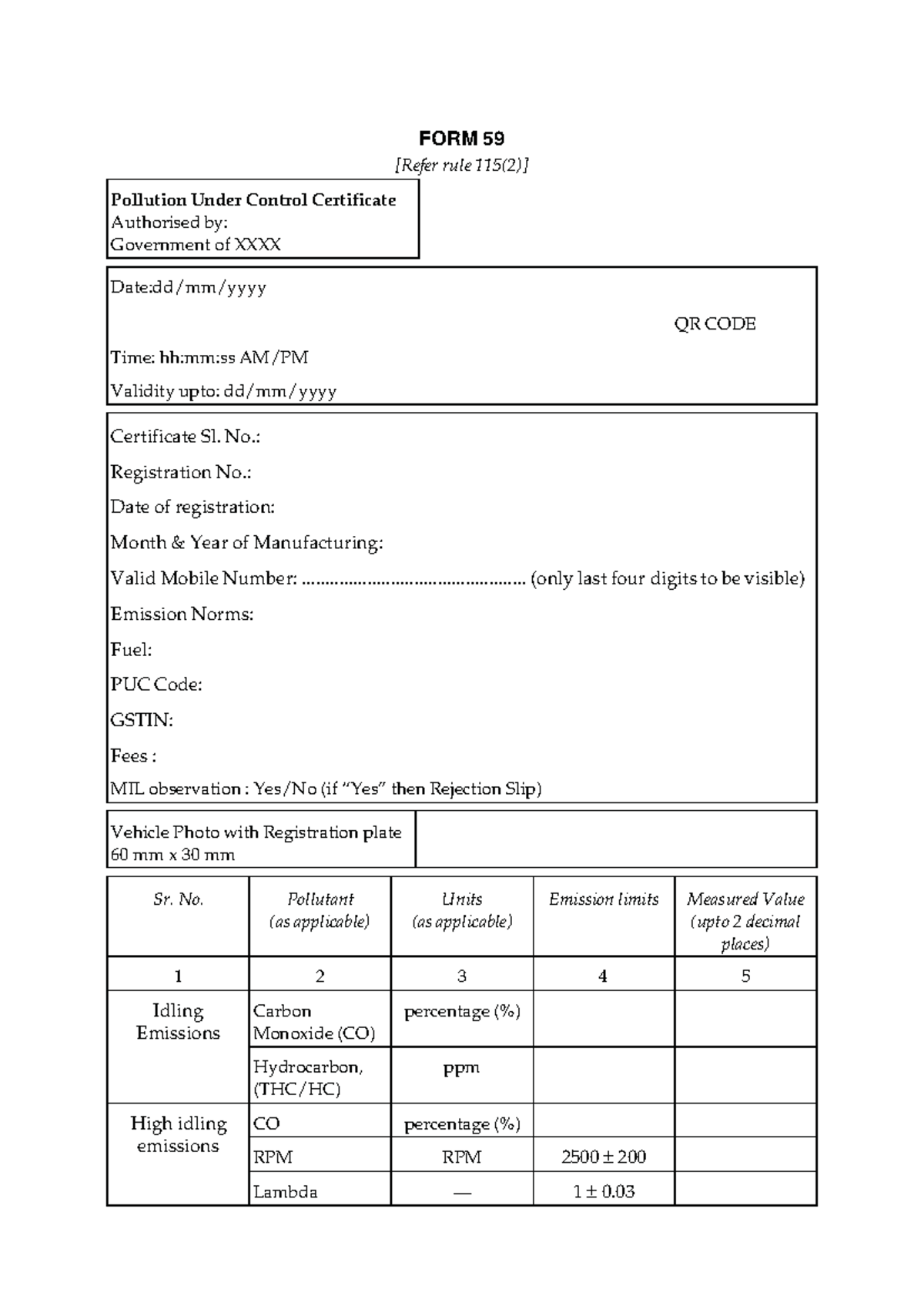 FORM-59 - FORM 59 [Refer rule 115(2)] FORM 59 Pollution Under Control ...