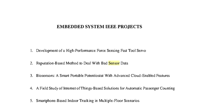 Embedded System IEEE Projects: Innovations and Applications - Studocu
