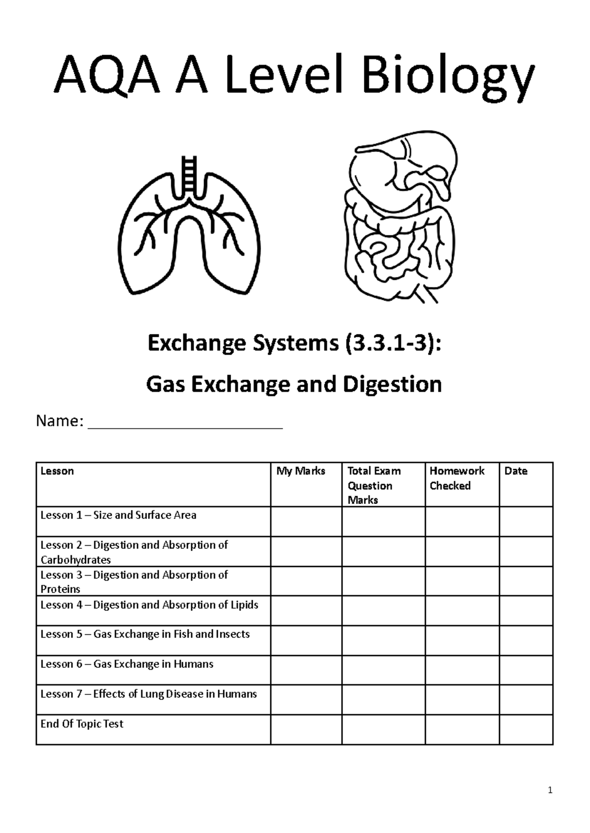 AQA A Level Biology: Gas Exchange & Digestion Revision Notes - Studocu