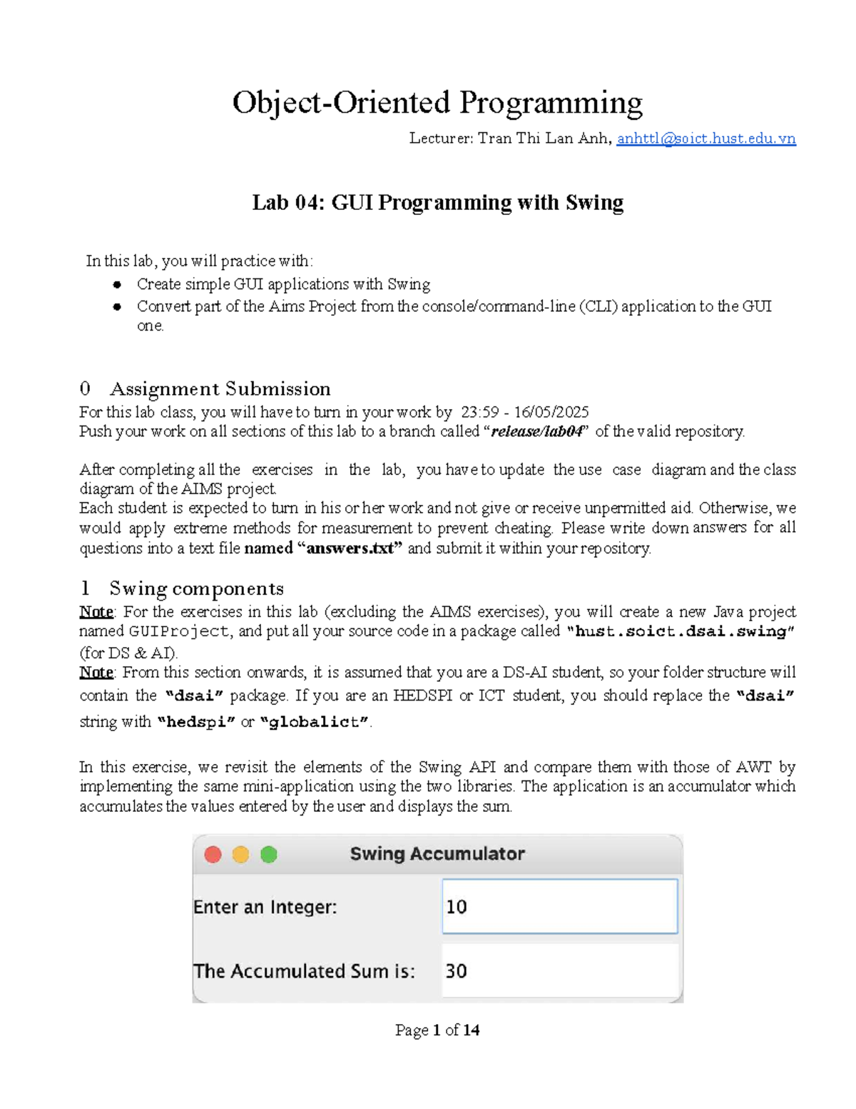 OOP Lab 04: GUI Programming with Swing - Practical Exercises - Studocu