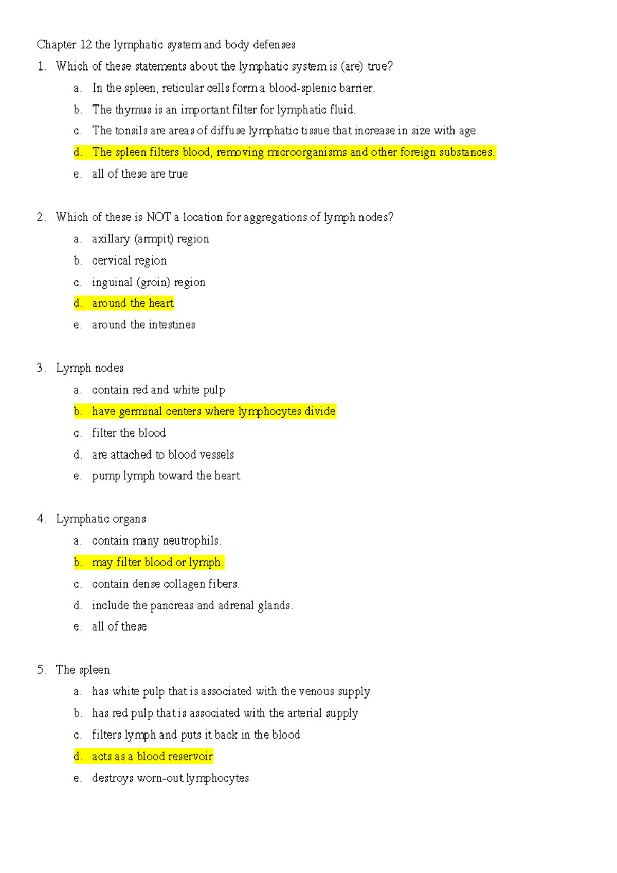 Lymphatic System & Body Defenses: Chapter 12 Review Notes - Studocu