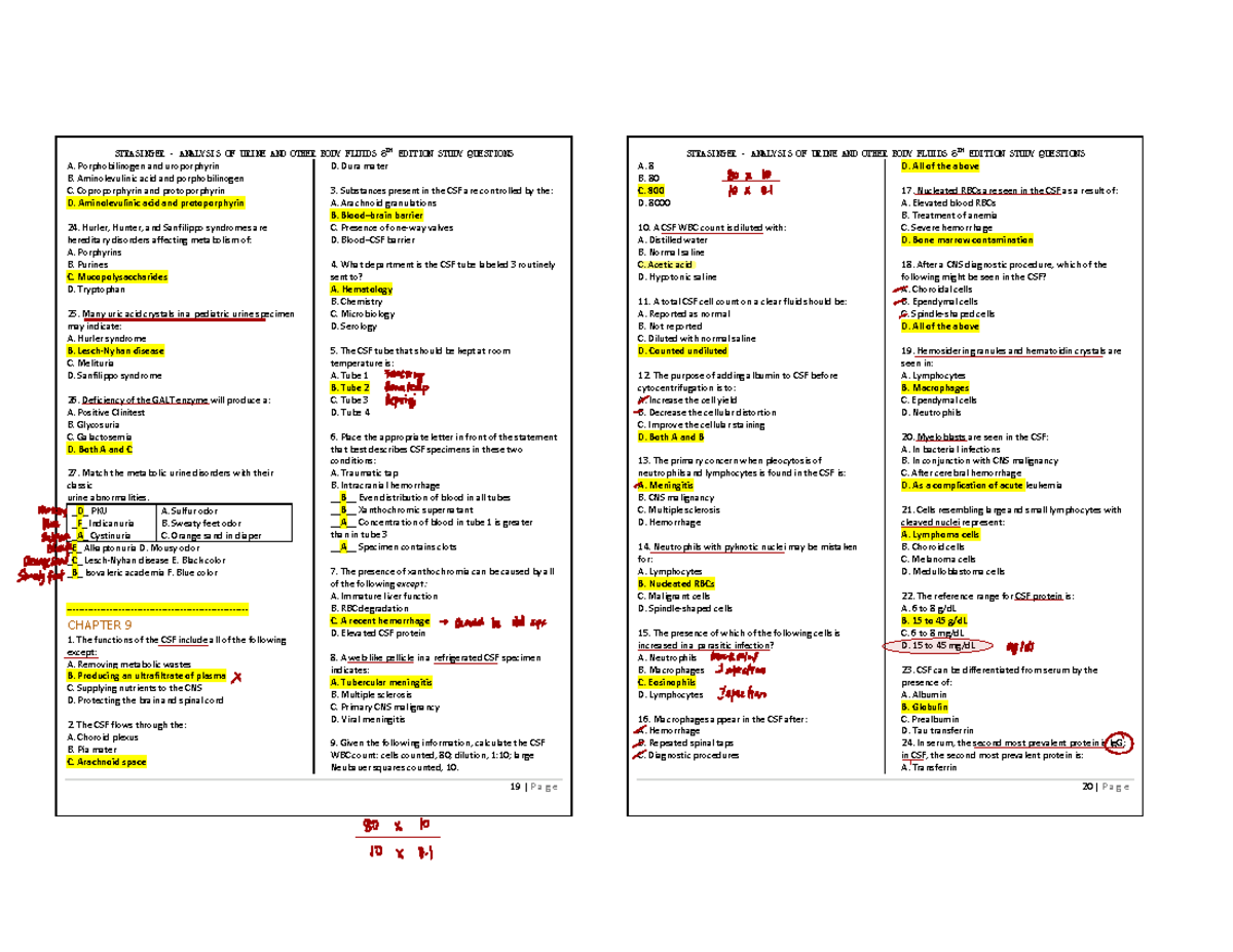 AUBF Q&A: Urinalysis and Body Fluids Study Questions and Answers - Studocu