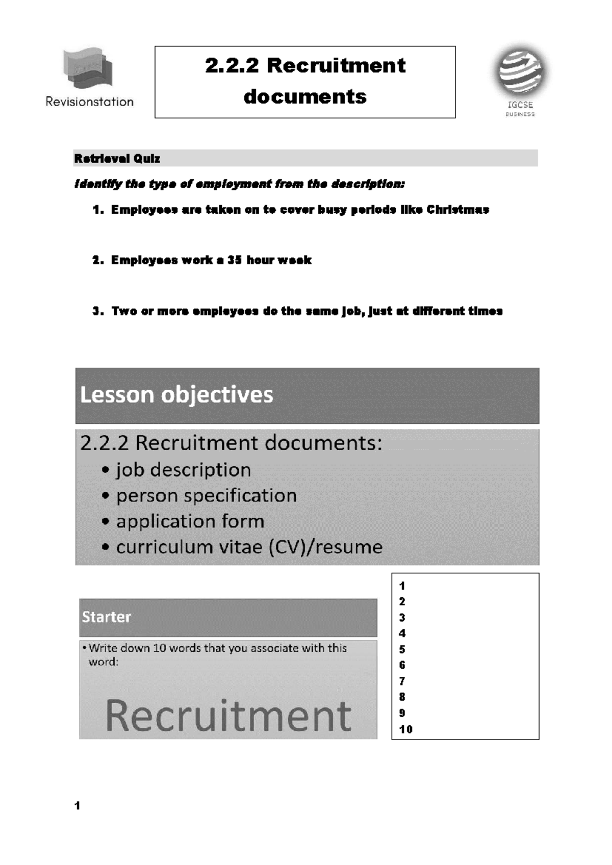 2.2.2 Recruitment Documents Retrieval Quiz - Business Worksheet - Studocu
