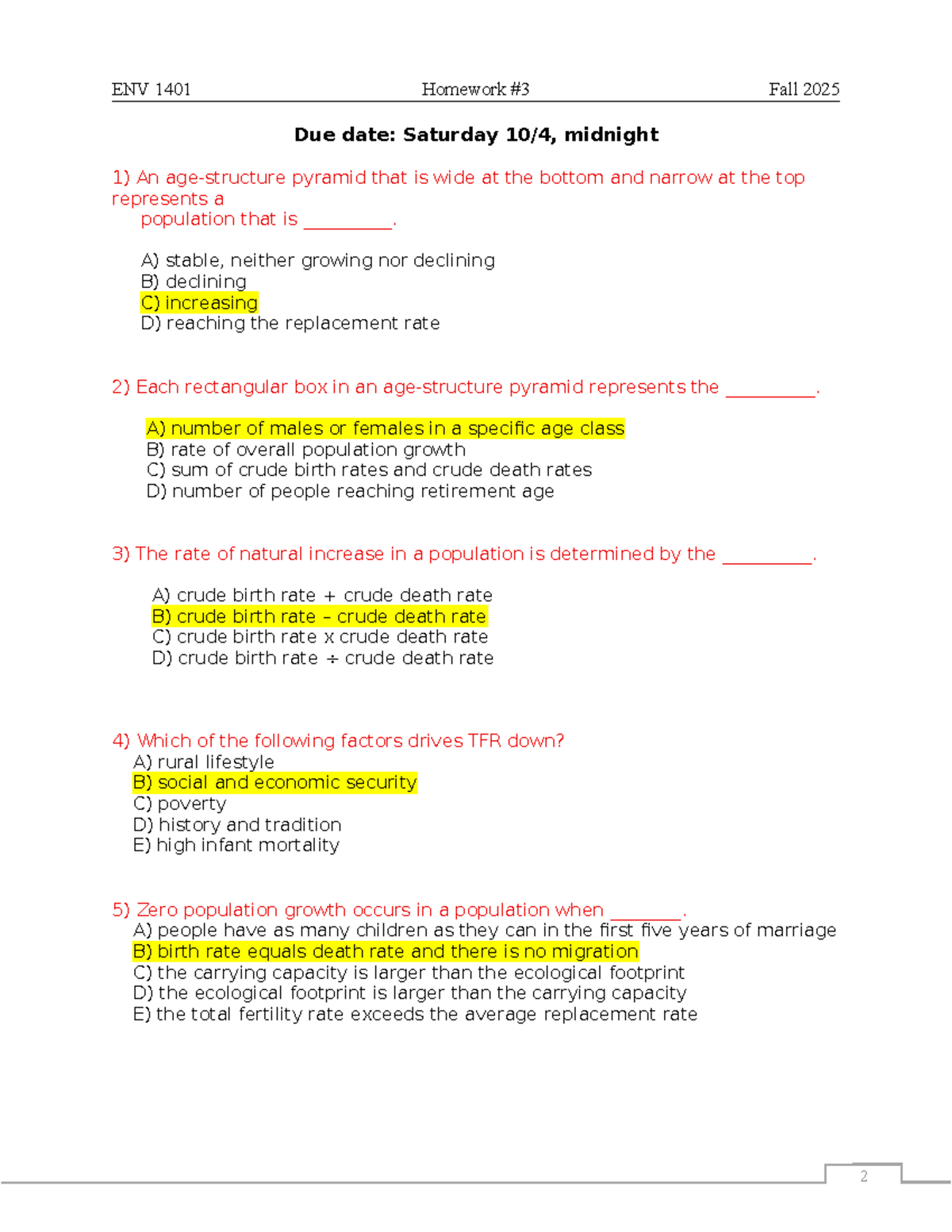 Demographic Concepts and Population Dynamics - ENV 1401 Homework #3 ...
