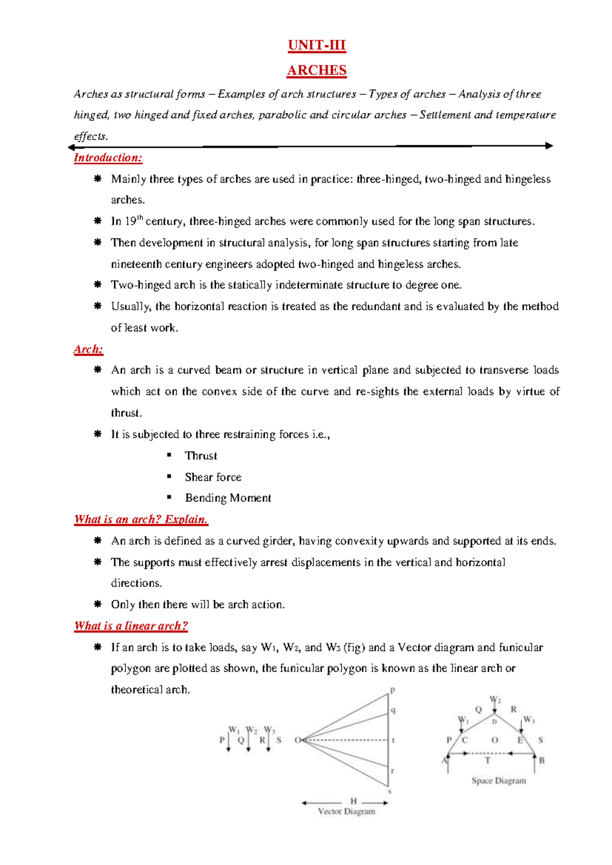 Unit III: Analysis of Arches and Their Structural Properties - Studocu