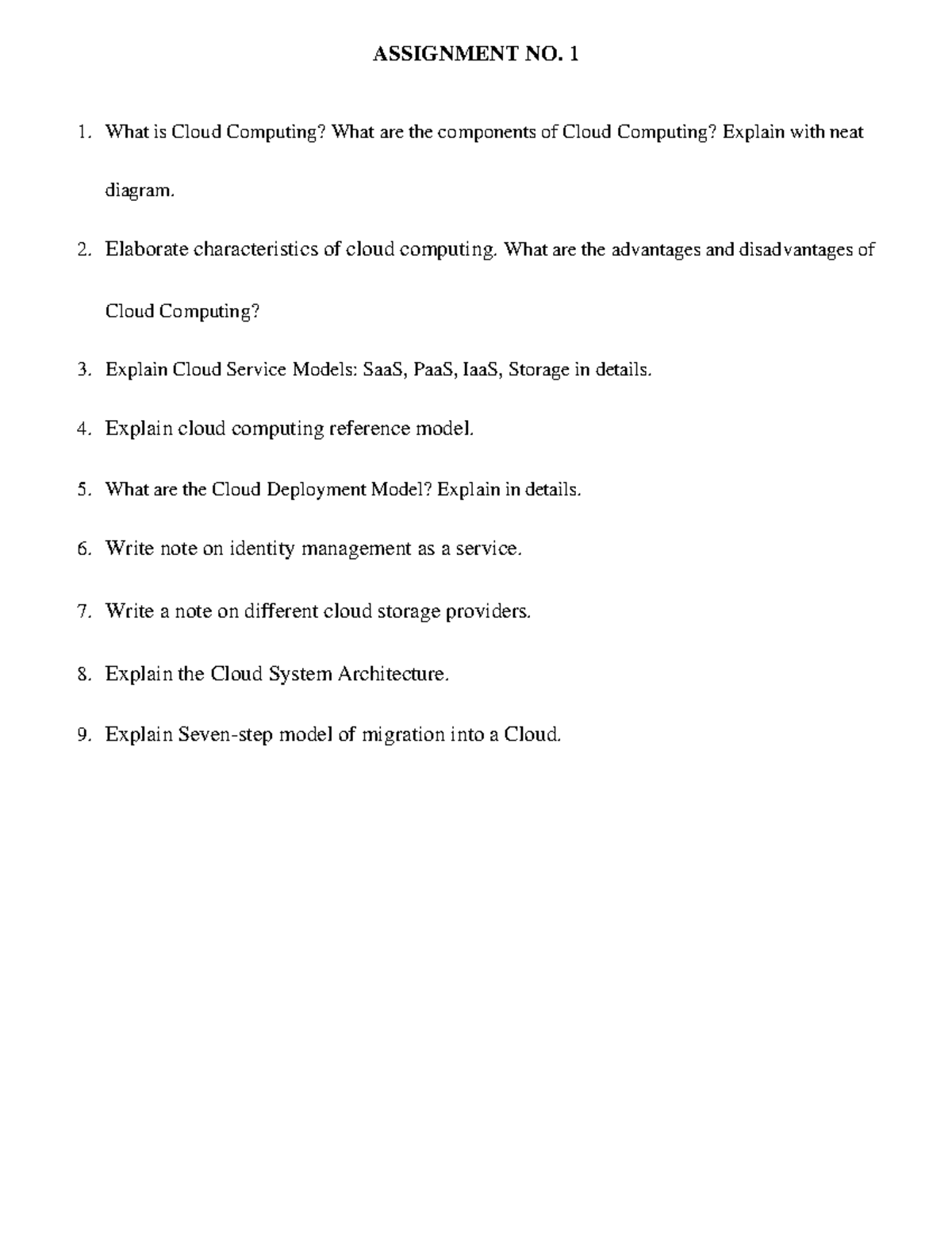 Assignment N0. 1-1 - ASSIGNMENT NO. 1 1. What is Cloud Computing? What ...