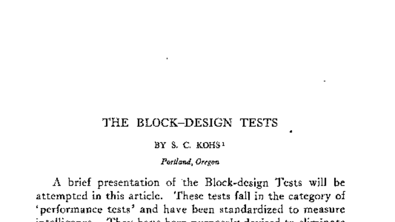 Kohs Block Design Tests: A Standardized Intelligence Measure - Studocu