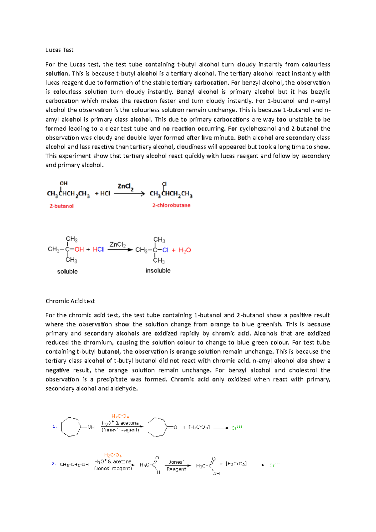 Lab report chm 301 - Lucas Test For the Lucas test, the test tube ...