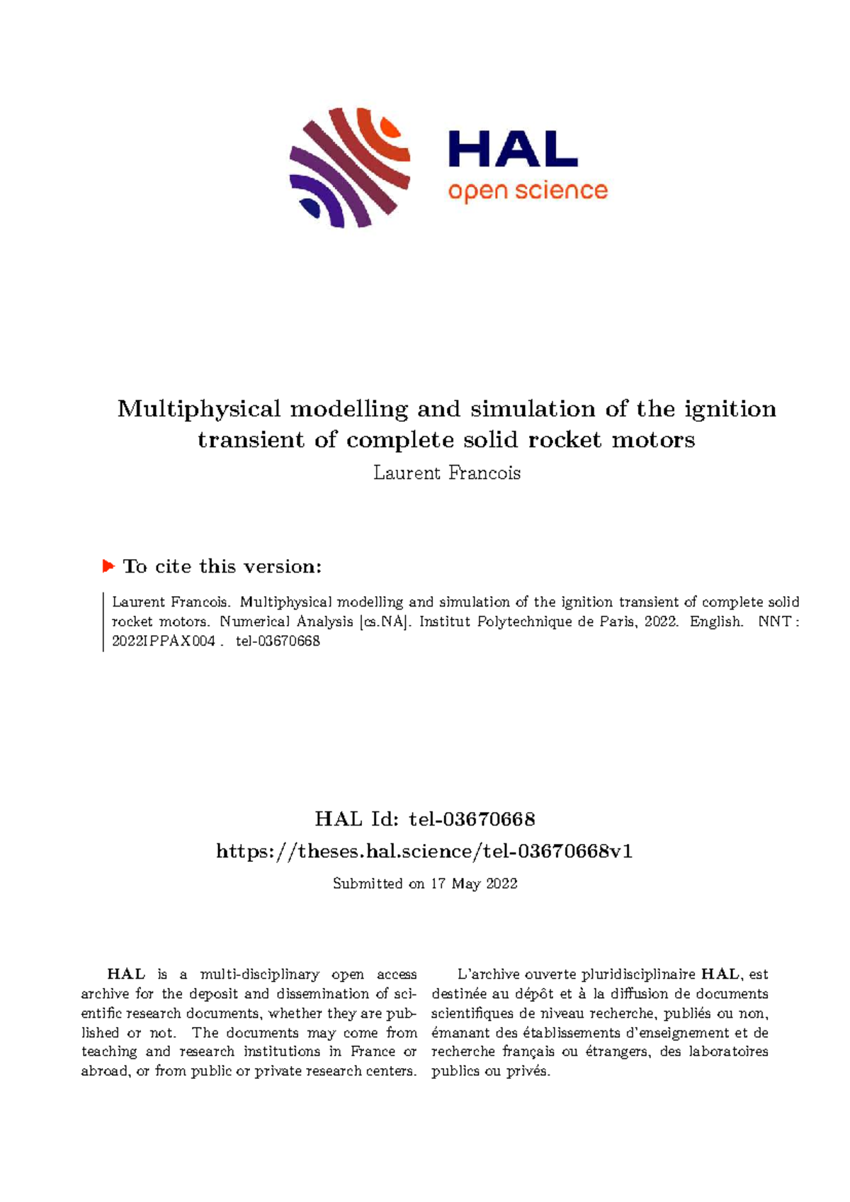 Multiphysical Modelling & Simulation of Ignition Transient in SRMs ...