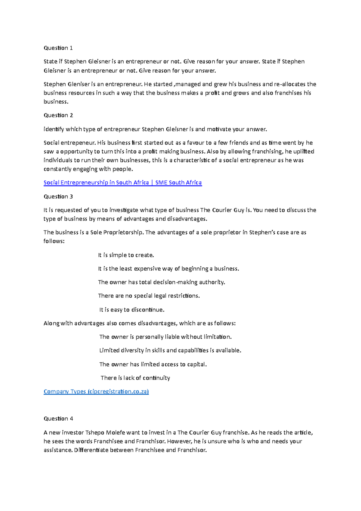 Bman121 assignment - contains exam questions and answers. - Question 1 ...