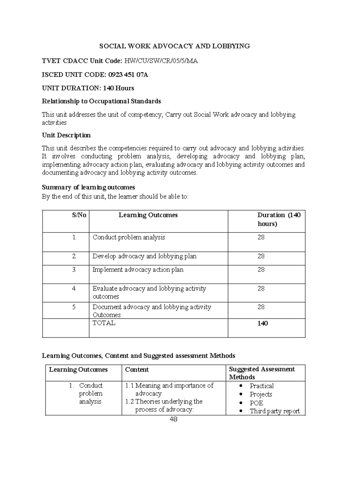 Advocacy and Lobbying Activities in Social Work (ISCED 0923 451 07A ...