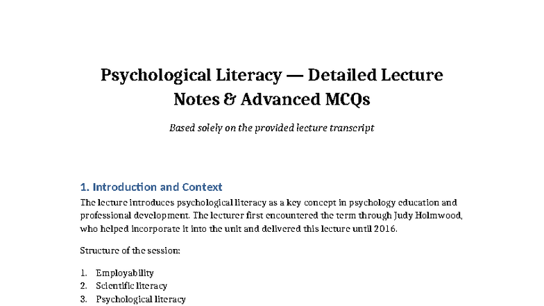Theory WK 8: Psychological Literacy Lecture Notes & MCQs - Studocu