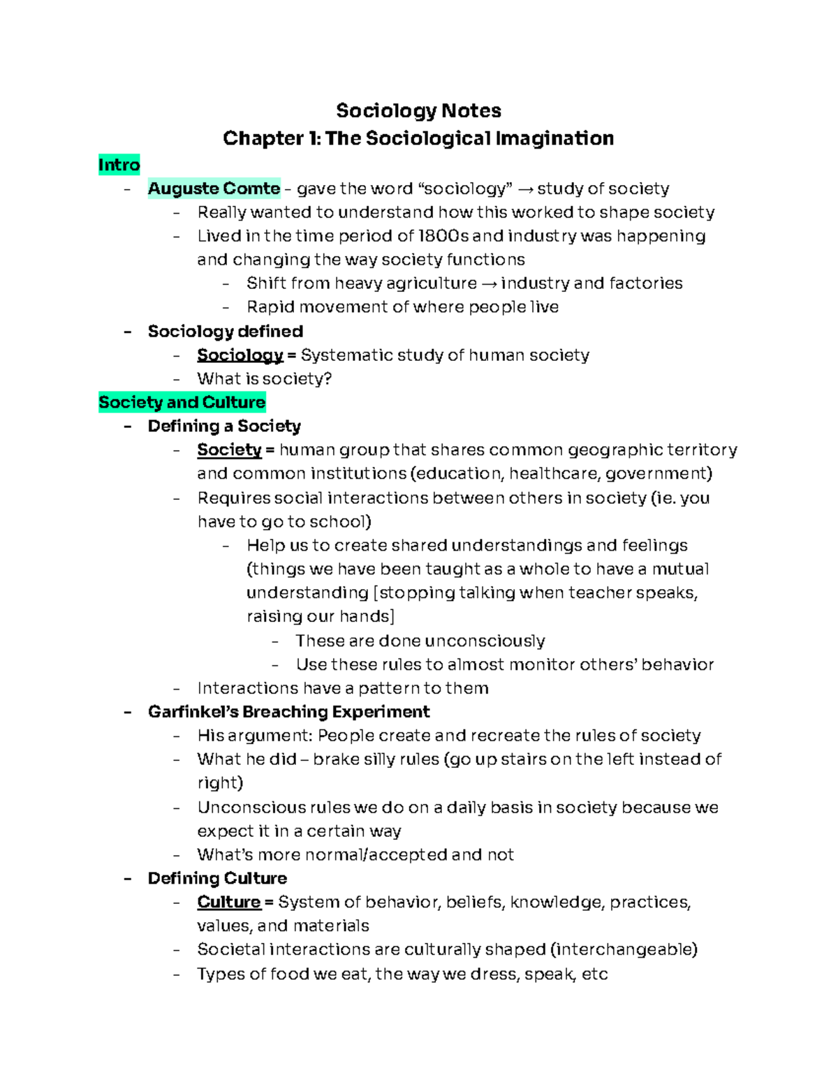 Sociology Notes: Chapter 1 - Understanding Society & The Sociological ...