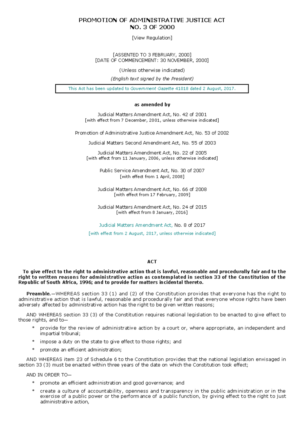 PAJA 3 OF 2000 - Lecture Notes Overview 1-12 - Studocu