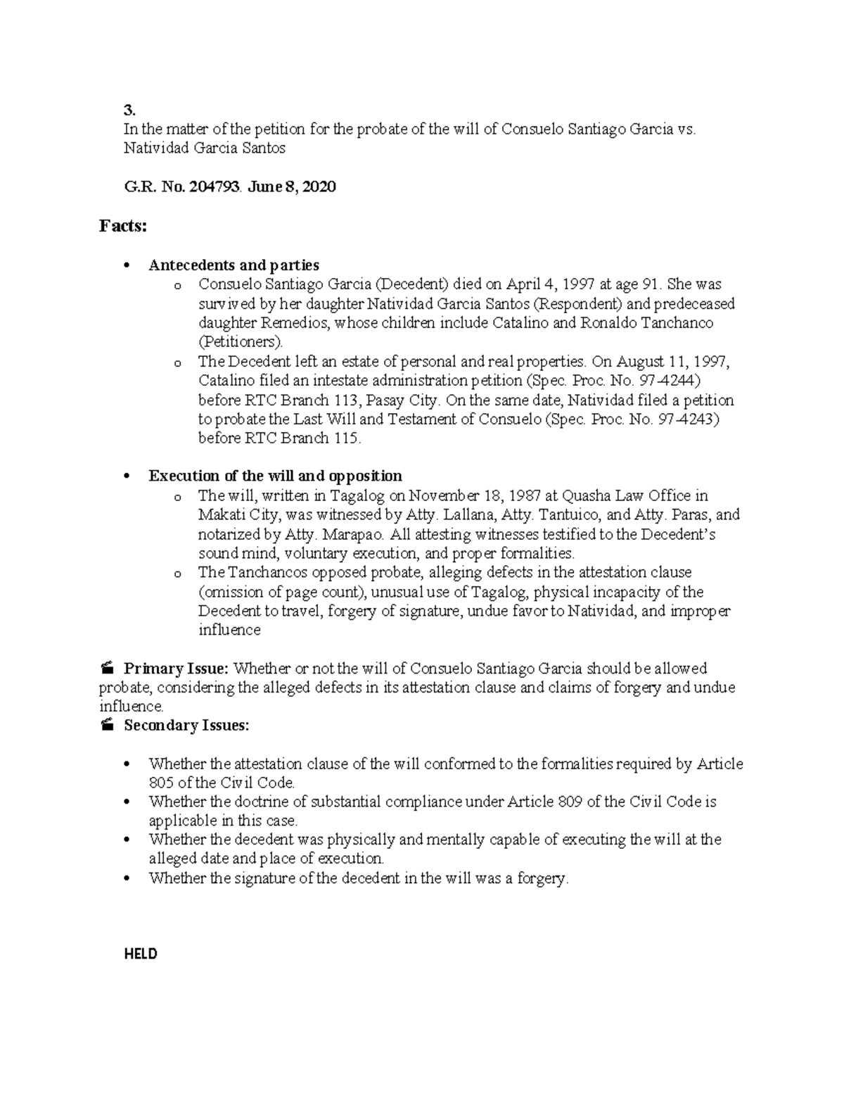 Probate Case Study: Consuelo Santiago Garcia vs. Natividad Garcia ...