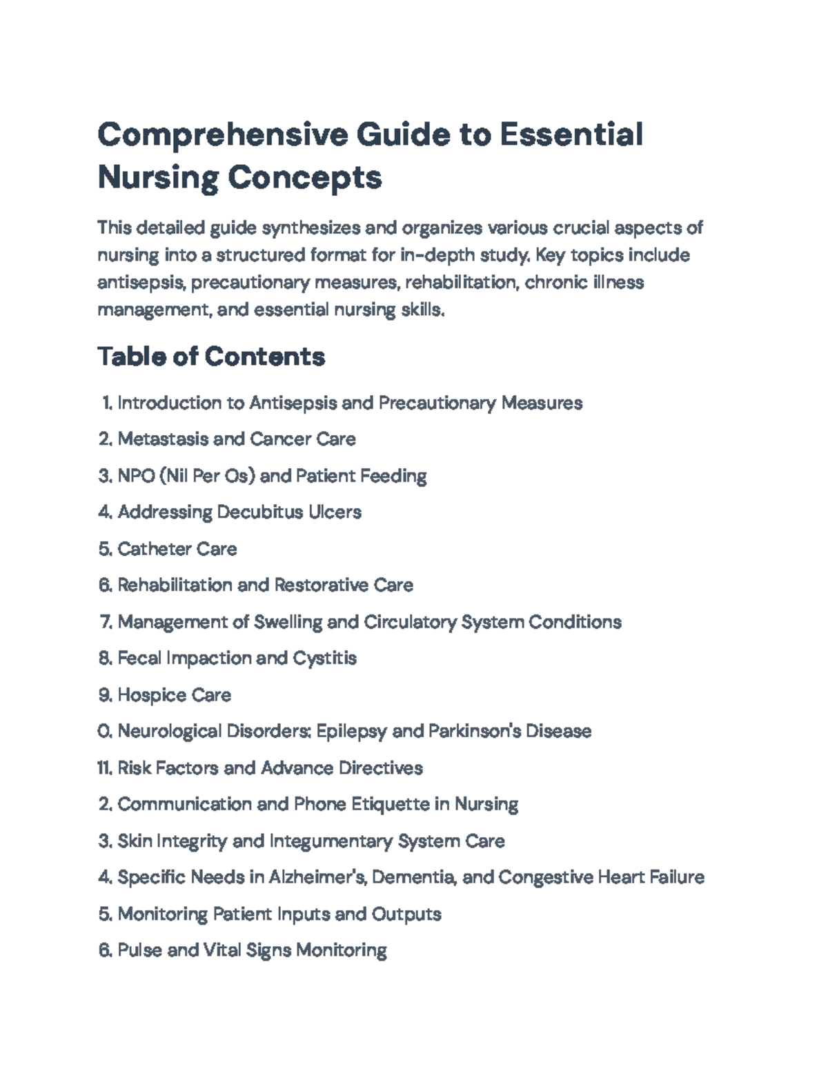 Comprehensive Nursing Concepts Guide: Key Skills and Care Strategies ...