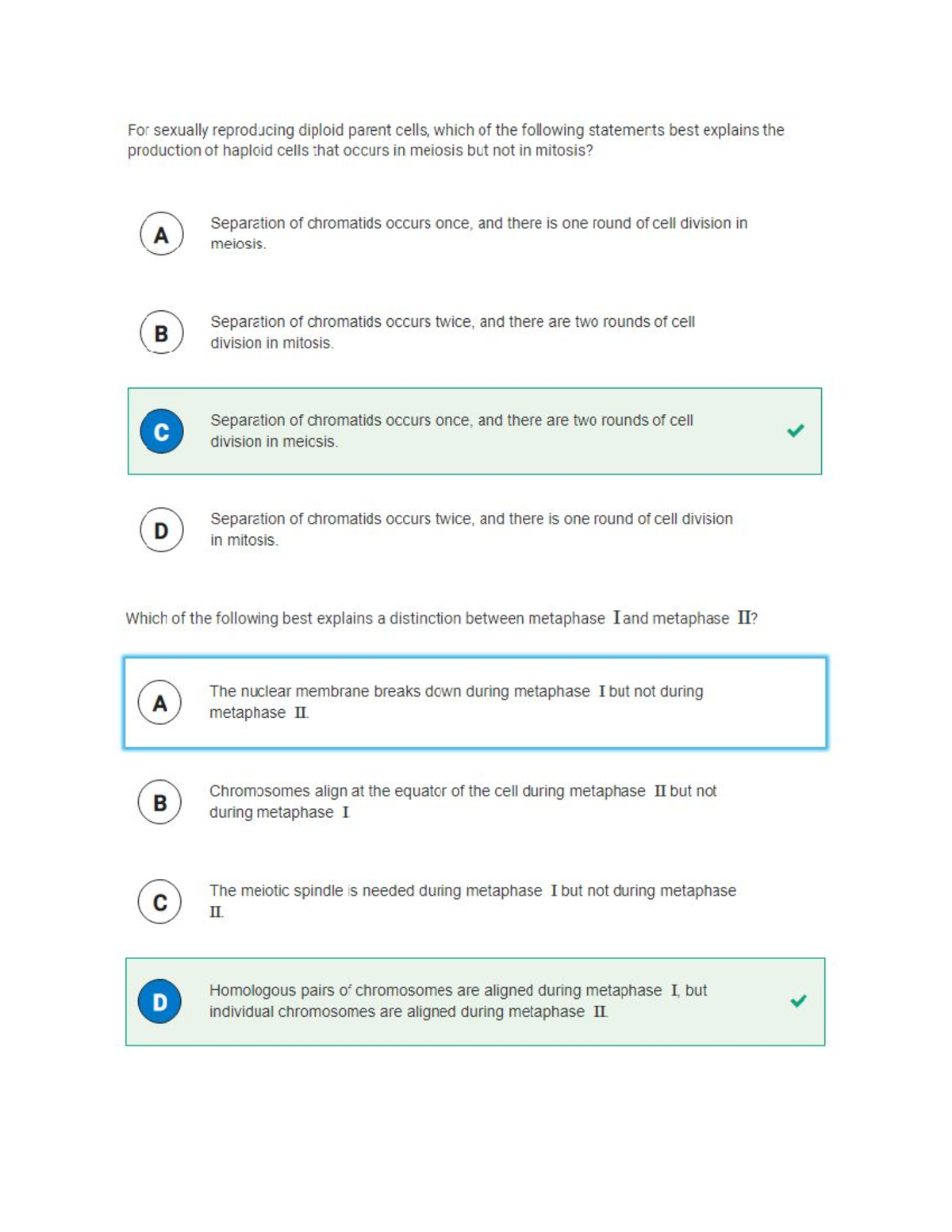 AP Biology Unit 5 MCQ Progress Check: Meiosis, Genetics, and ...