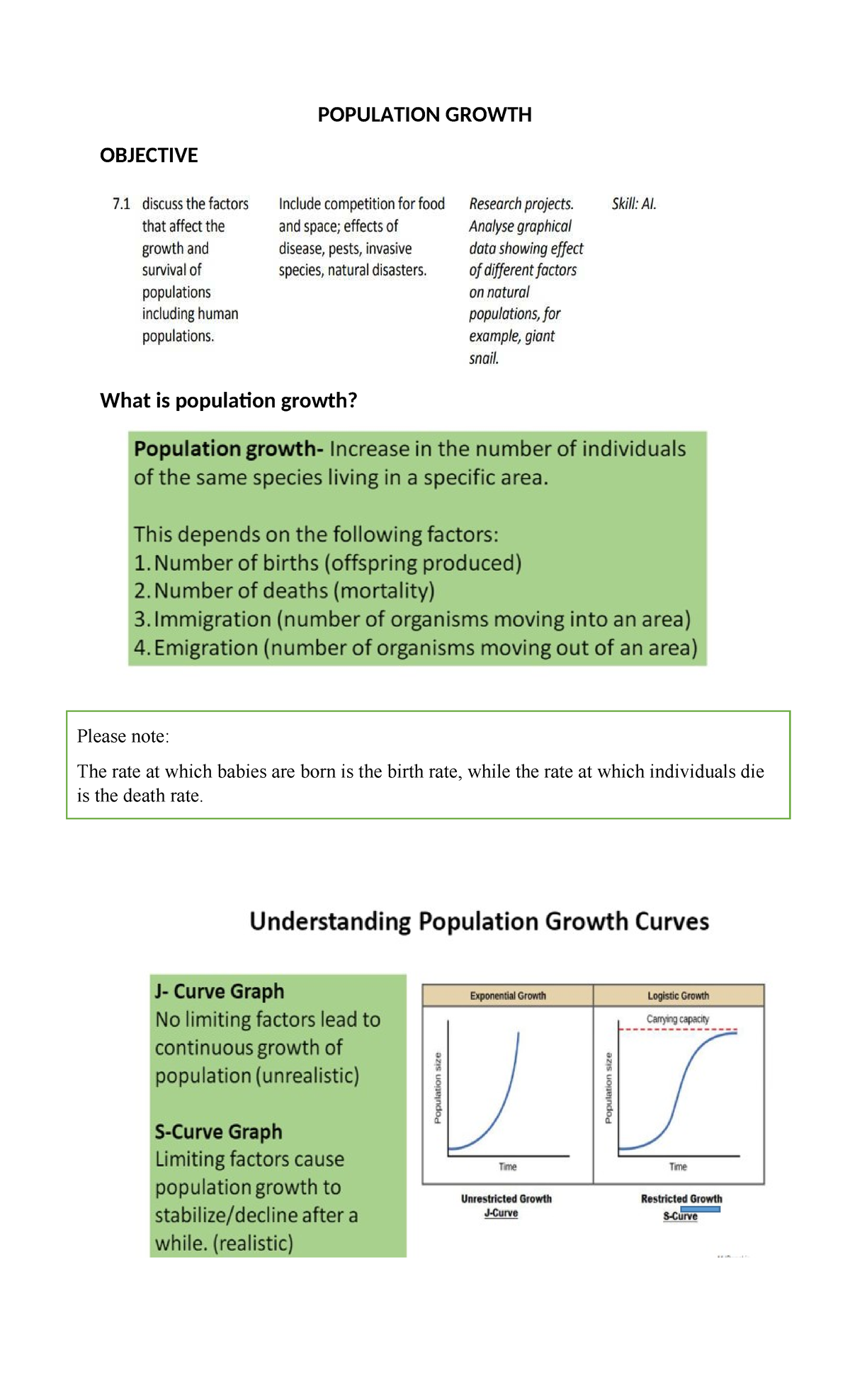 Population Growth - CAPE Practice Notes on Limiting Factors - Studocu