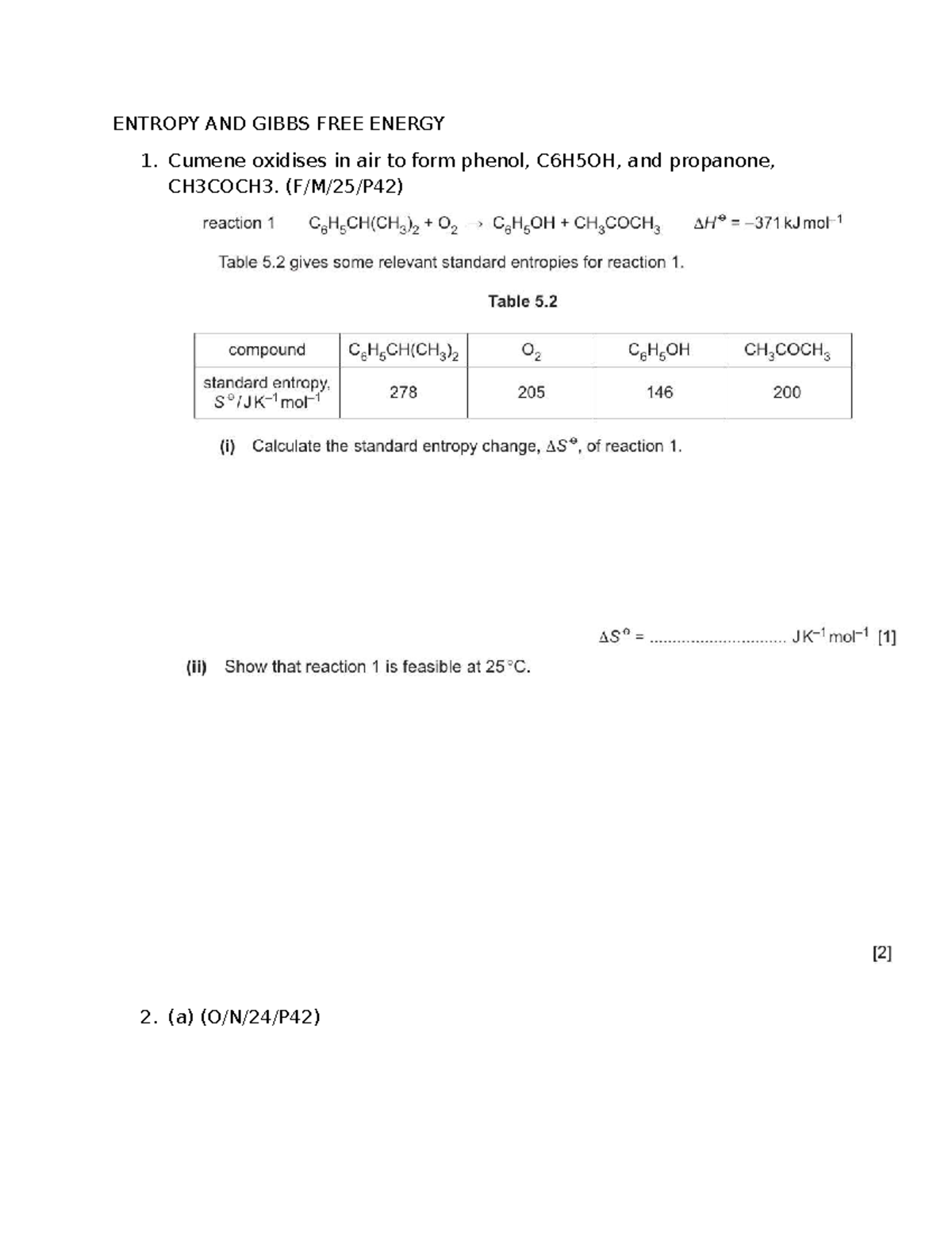 Entropy AND Gibbs FREE Energy - ENTROPY AND GIBBS FREE ENERGY Cumene ...