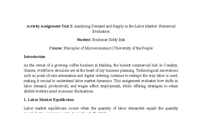 Activity Assignment Unit 2: Labor Market Dynamics Analysis - Studocu