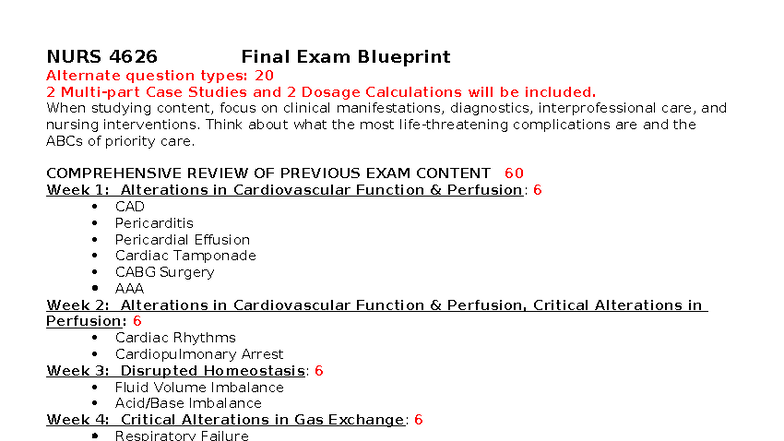 NURS 4626 Final Exam Blueprint: Key Topics & Case Studies - Studocu