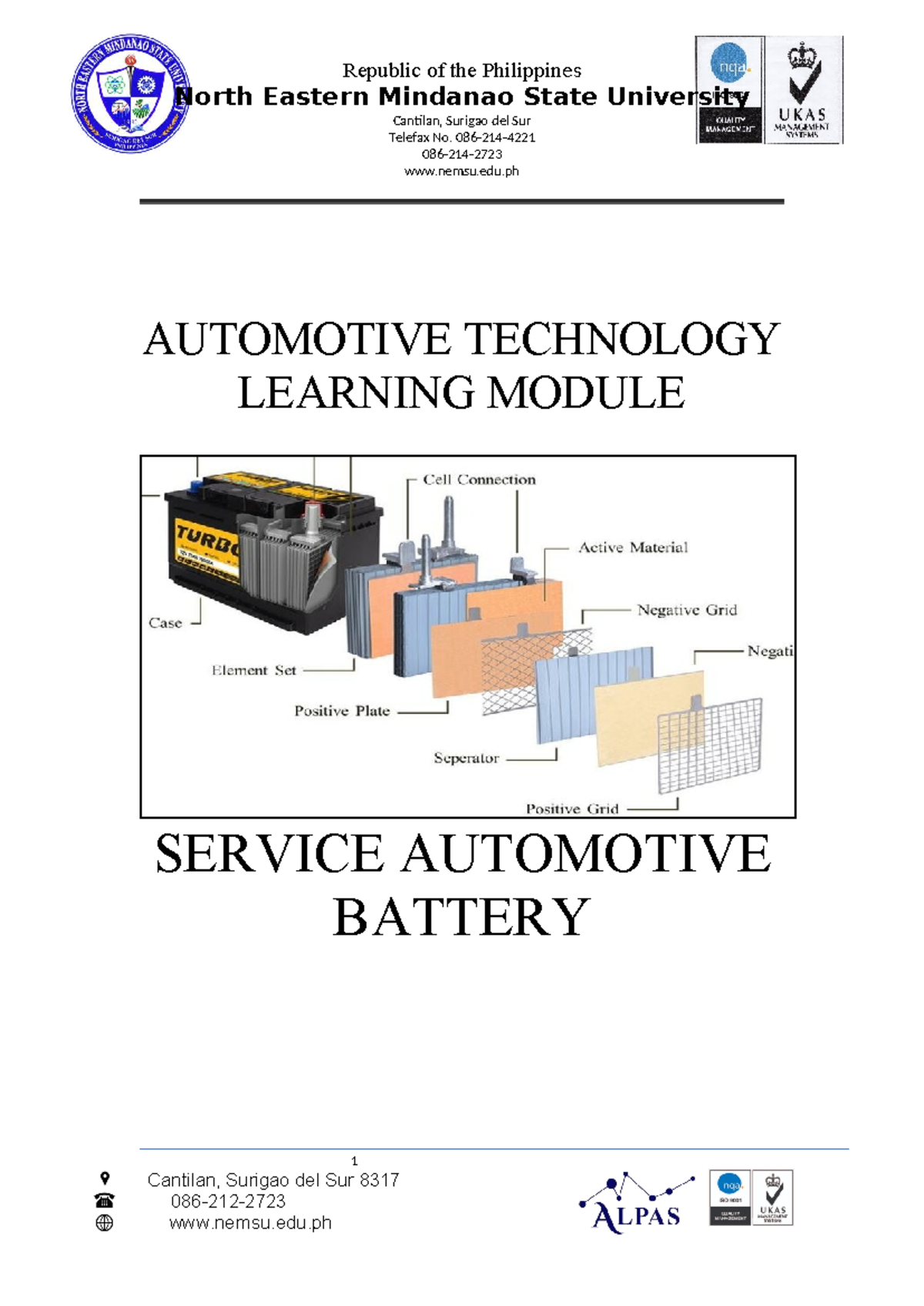 AUTOMOTIVE TECHNOLOGY NC II: SERVICE AUTOMOTIVE BATTERY MODULE - Studocu