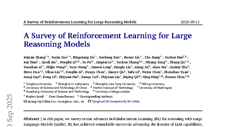 A Survey of RL Techniques for Large Reasoning Models (LRM) - Studocu