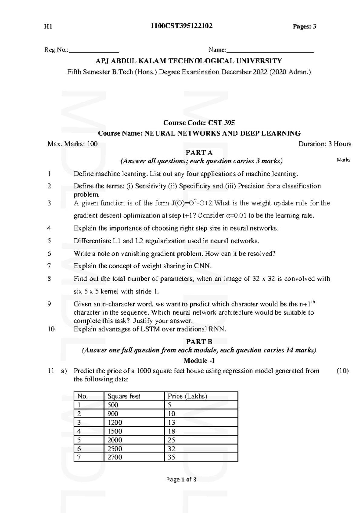 CST395-B - Question Paper - 1100CST39512210 2 Page 1 of 3 Course Code: CST 39 5 Course Name ...