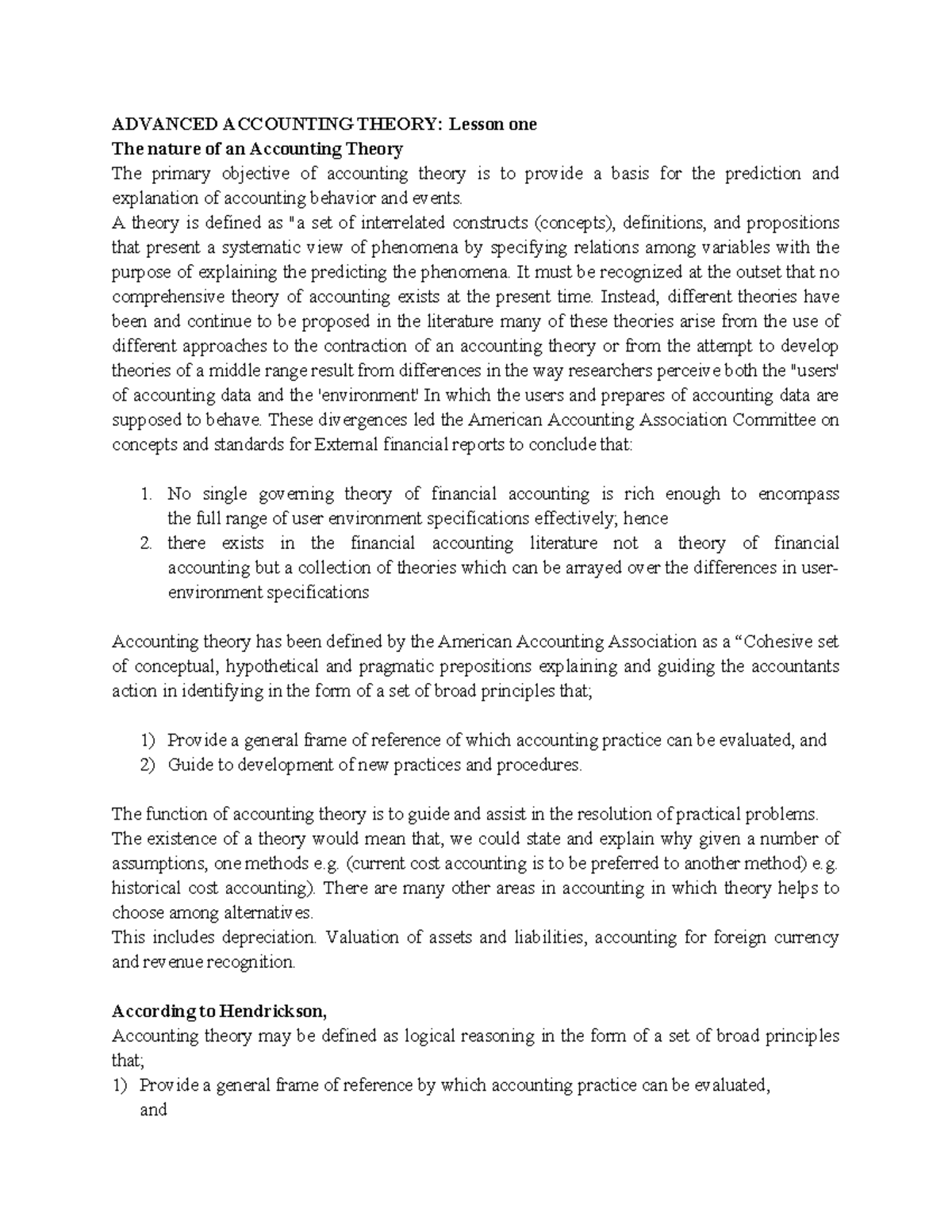 Advanced Accounting Theory: Lesson 1 - Understanding Accounting Theory ...