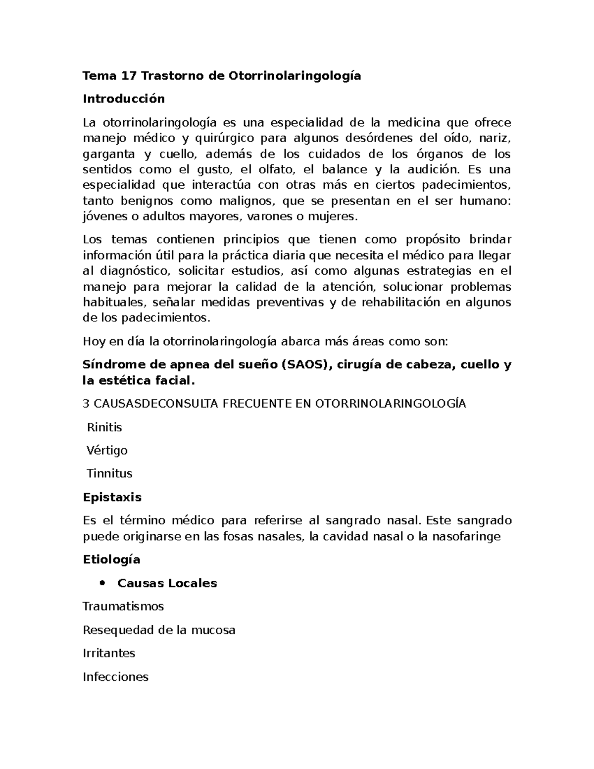 Tema 17: Trastornos Comunes en Otorrinolaringología - Antología - Studocu