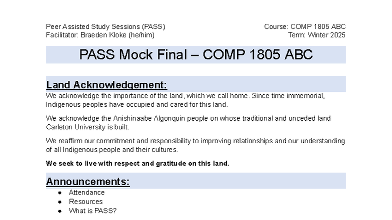 COMP 1805 ABC - Winter 2025 Mock Final Exam Preparation Guide - Studocu