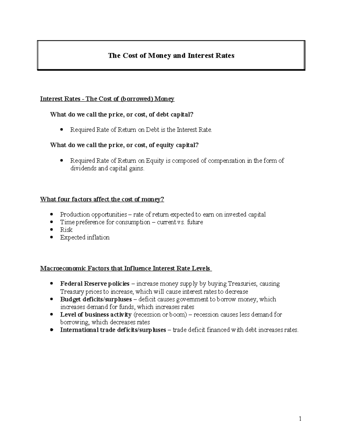 Understanding the Cost of Money & Interest Rates (FIN 101) - Studocu