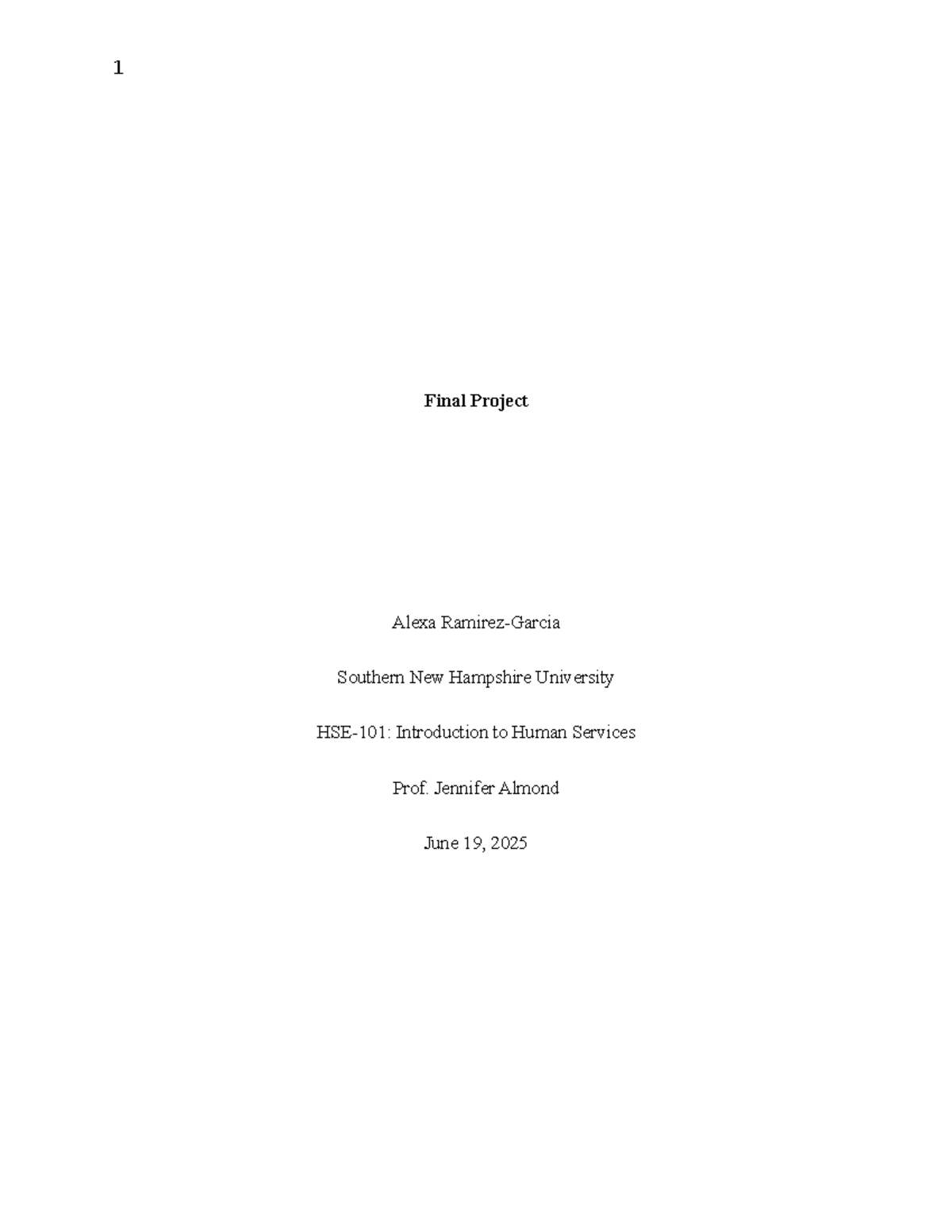 Final Project: Career Aspirations in Human Services (HUS 101) - Studocu
