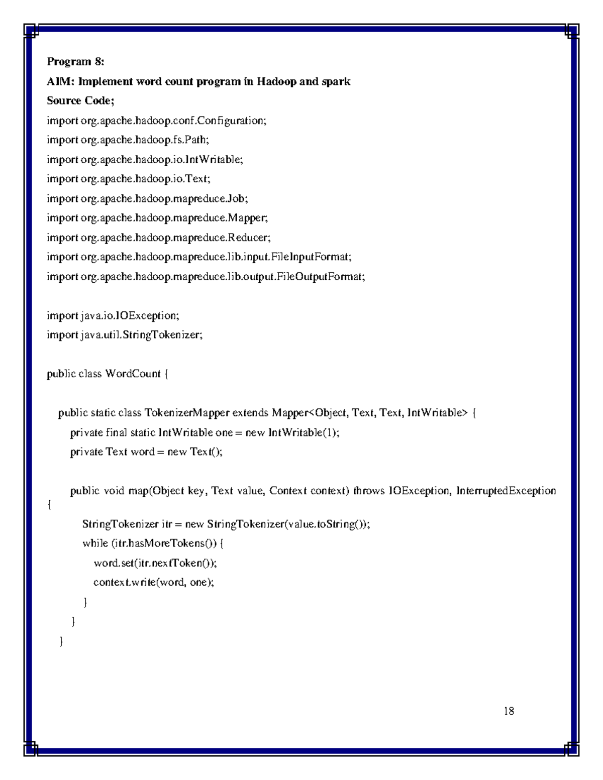 Experiment 8: Word Count Program Implementation in Hadoop & Spark - Studocu