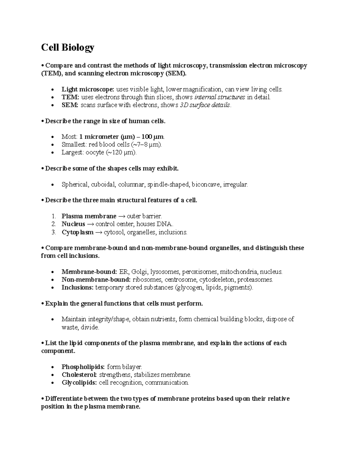 Cell Biology (BIO101): Overview of Microscopy, Cell Structure & Function - Studocu
