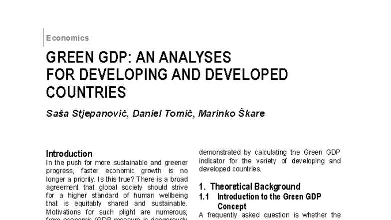 Green GDP Analysis: Developing vs Developed Countries (EM_4_2019) - Studocu