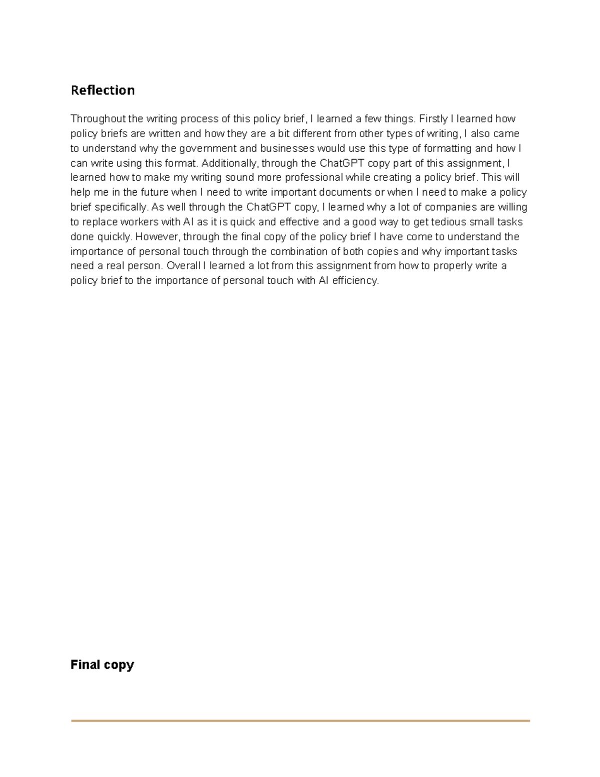 Policy Brief - This is my essay that you can reference I received a 97% ...