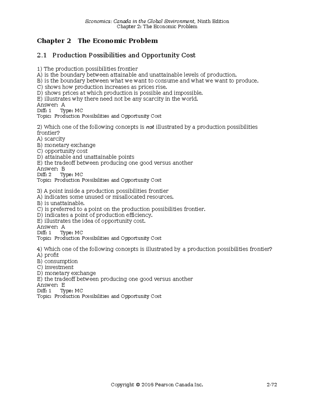Parkin 9e TIF ch02 - Exam Chapter Q&A - Chapter 2: The Economic Problem ...