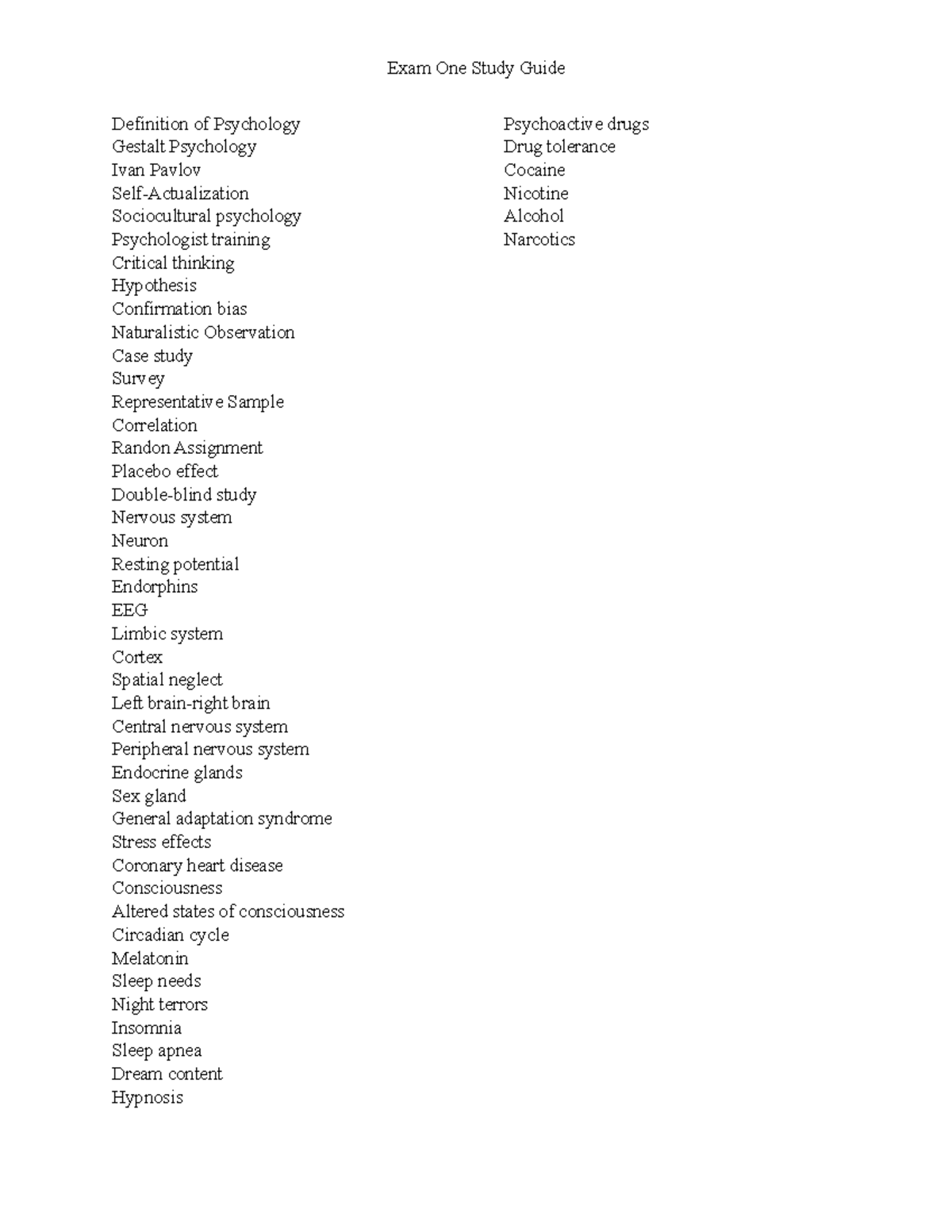 Psychology 101: Exam One Study Guide and Key Concepts - Exam One Study ...