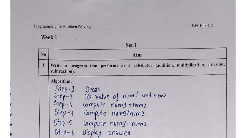 Programming for Problem Solving (PPS) Week 1 & 2 Exercises and ...