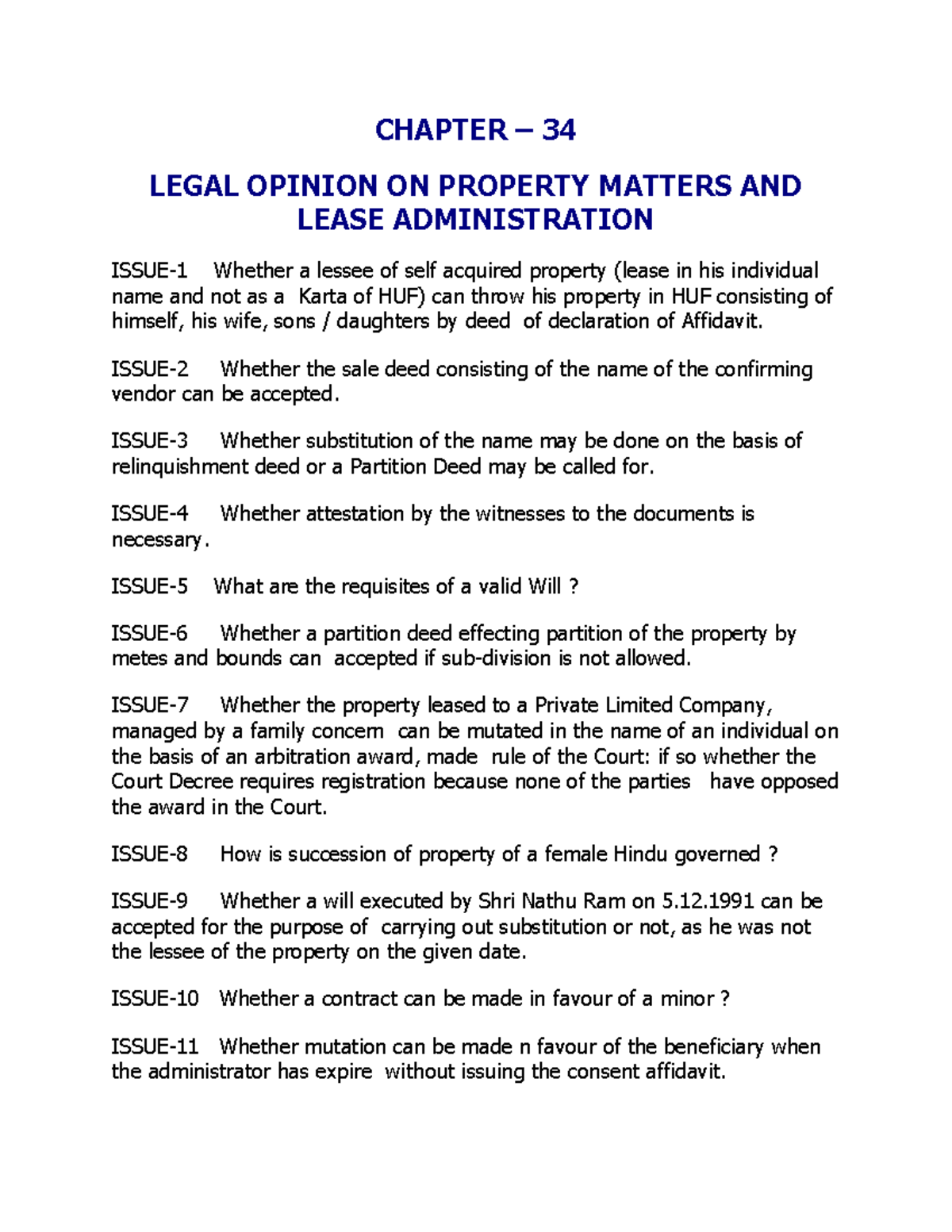CHAPTER 34 LEGAL OPINION ON PROPERTY MATTERS AND LEASE ADMINISTRATION ...